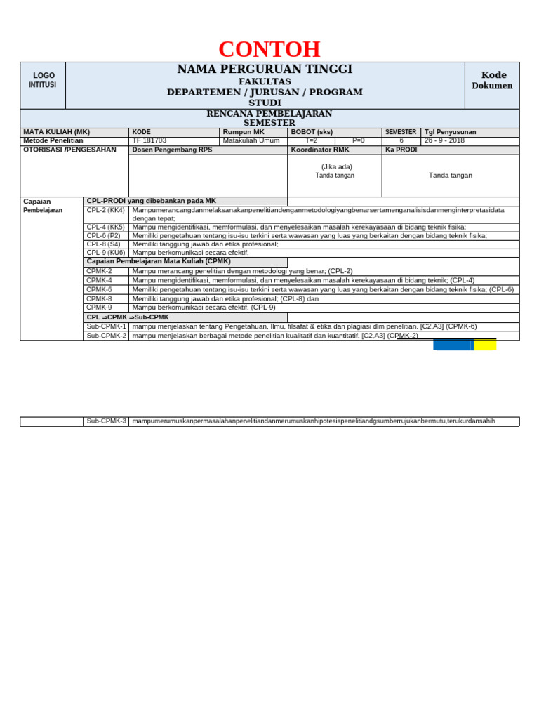 4.-CONTOH-RPS_PANDUAN-2018 | PDF
