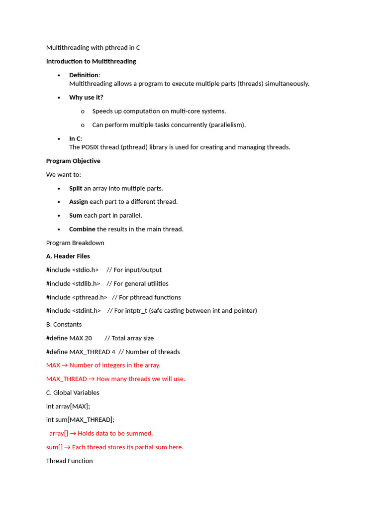 Pthread Array Summation Example in C | PDF | Thread (Computing ...