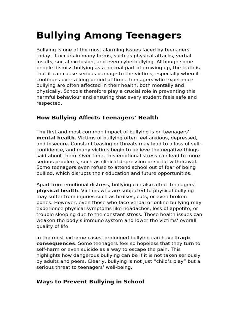 Bullying Among Teenagers | PDF | Bullying | Adolescence