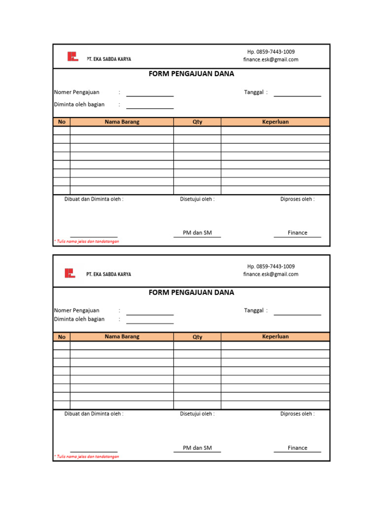 Form Pengajuan Dana | PDF