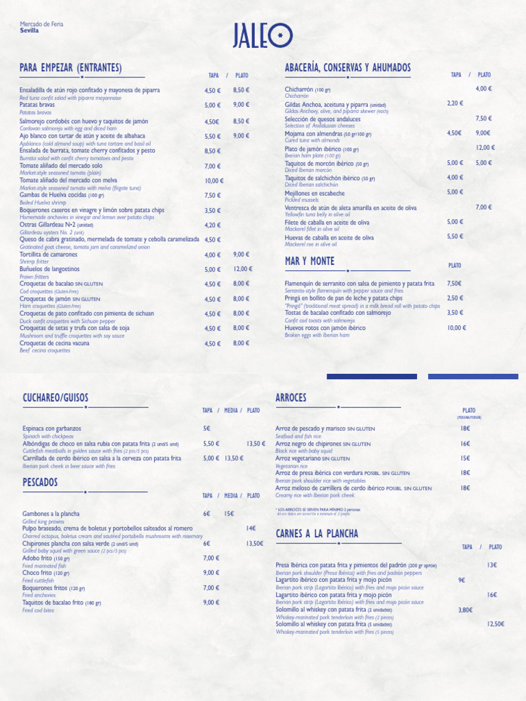 Menú del Restaurante Jaleo | PDF | Cocina africana | Cocina del Medio ...