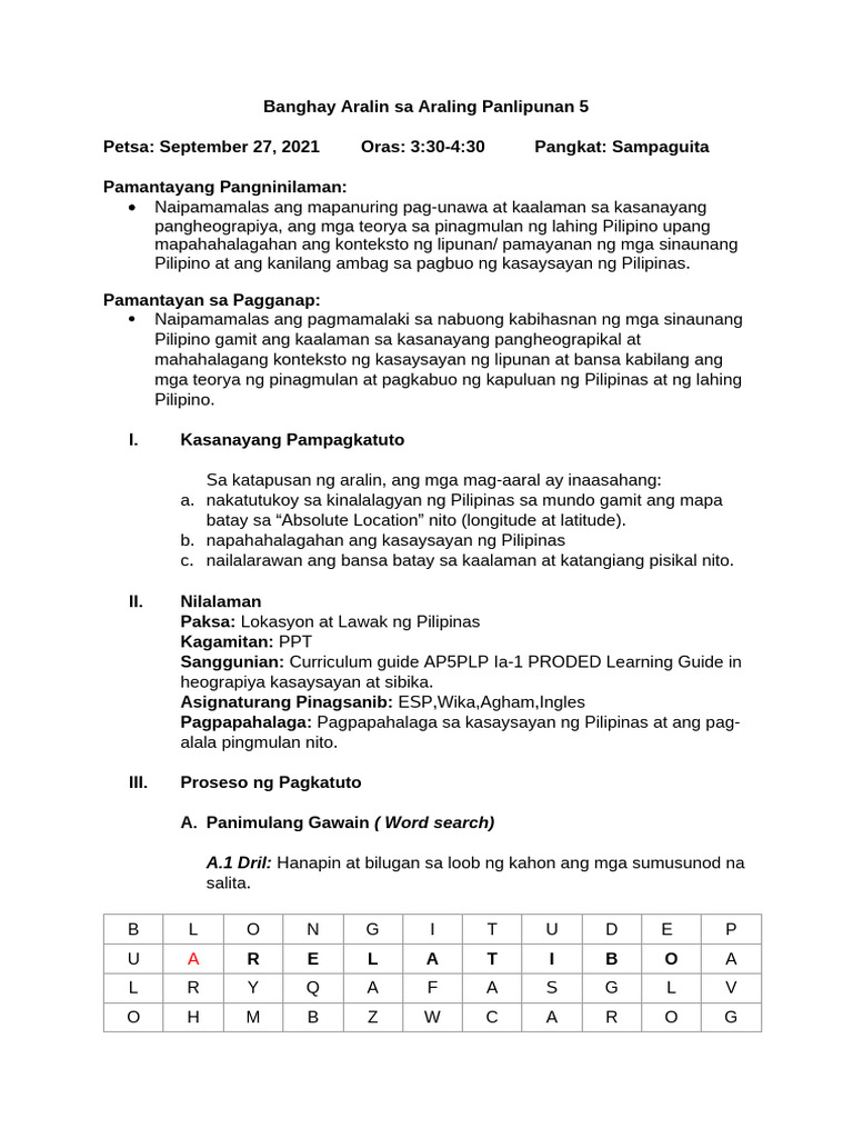 Banghay aralin sample EDSS 2 | PDF