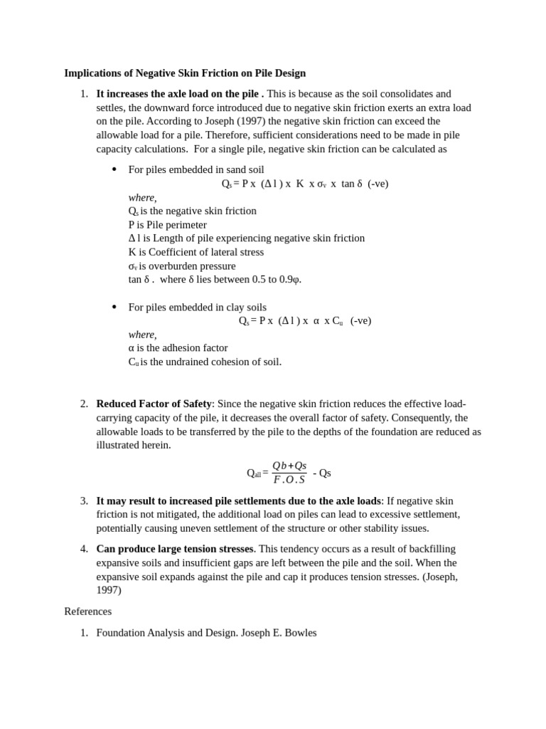 Negative Skin Friction in Pile Design | PDF