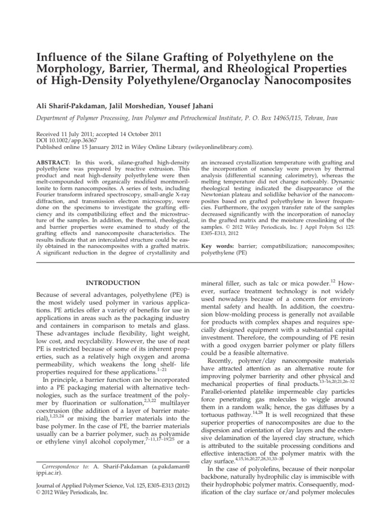 Influence of The Silane Grafting of Poly | PDF | Nanocomposite | Polymers