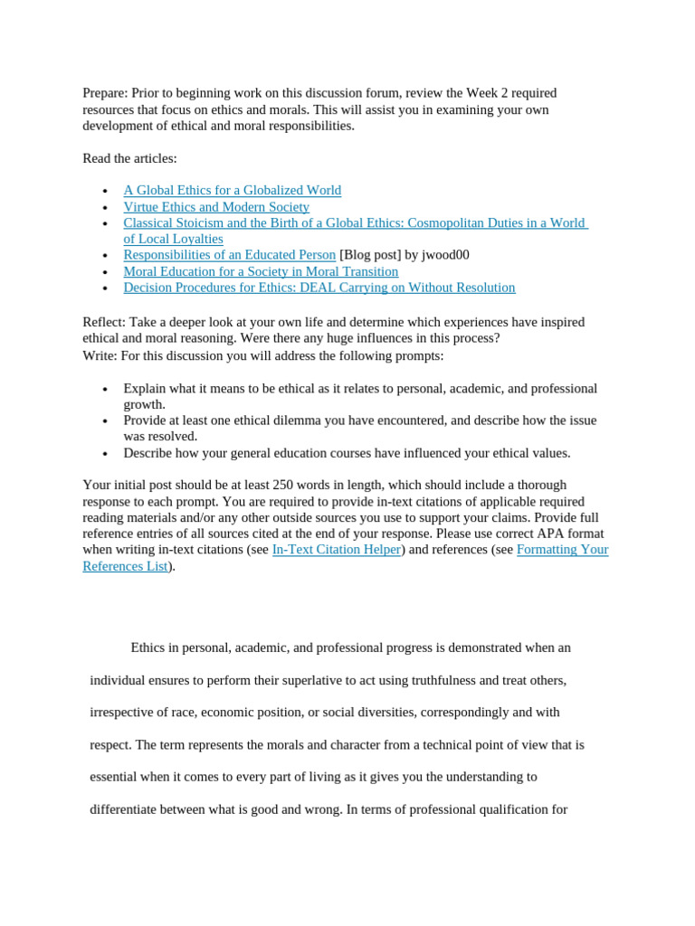 Week 2 Ethics Discussion Insights | PDF | Citation | Learning
