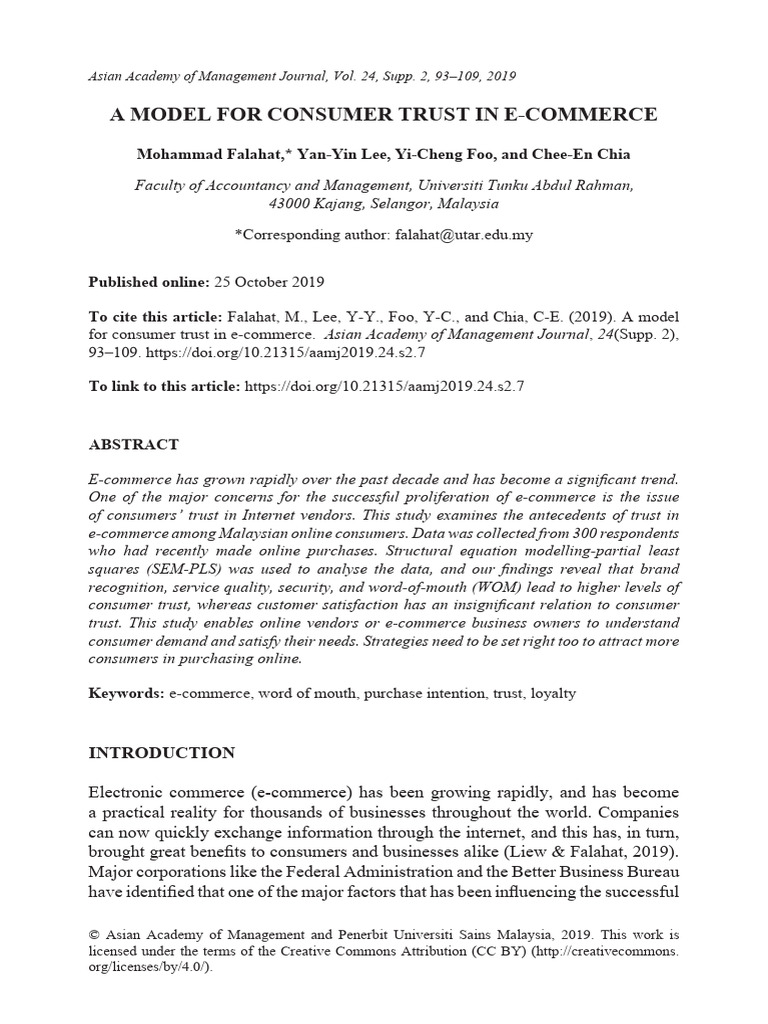 Consumer Trust Model in E-Commerce | PDF | E Commerce | Brand