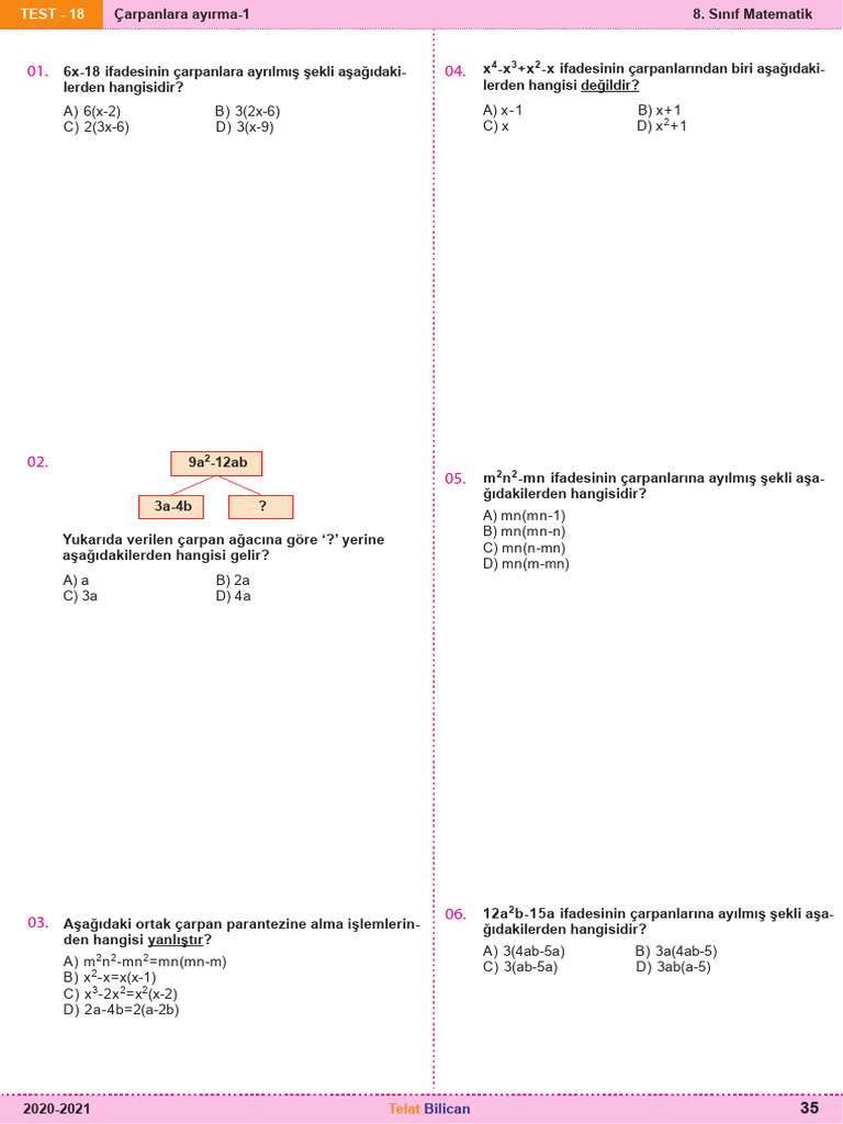 b3 Test 18 Carpanlara Ayirma 1 | PDF