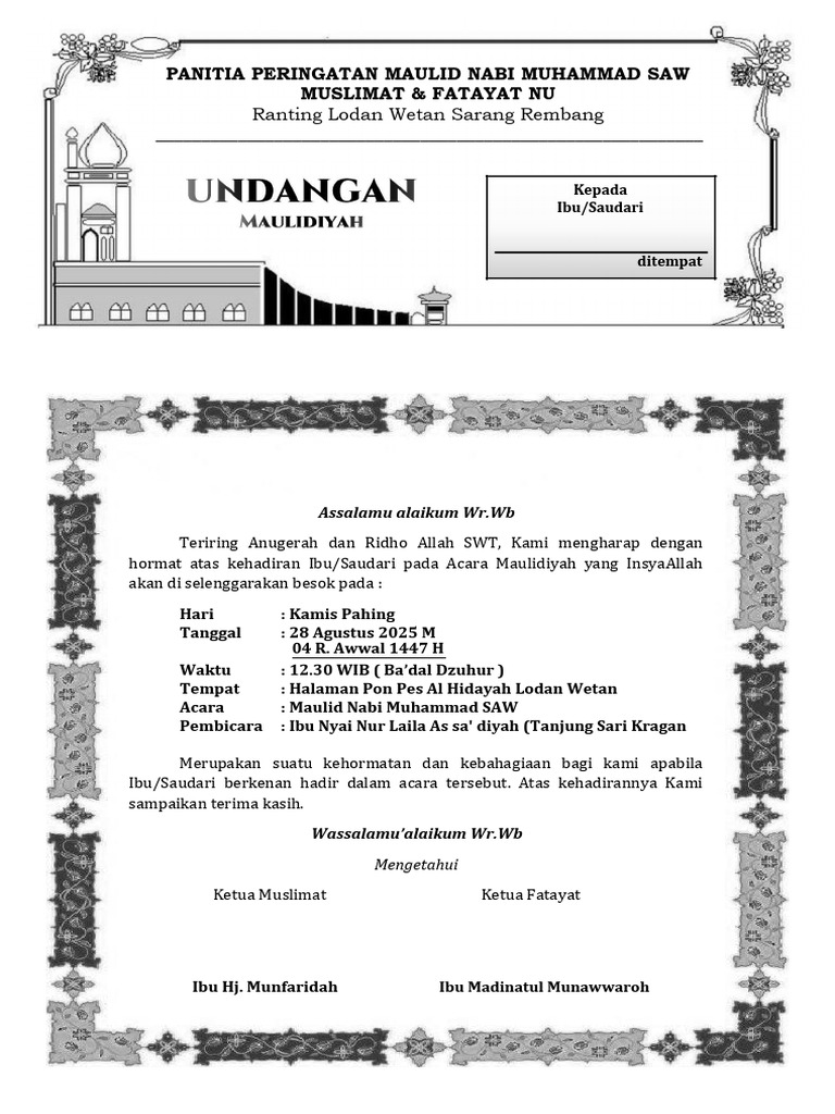 Undangan Maulid Nabi 2025 Rembang | PDF