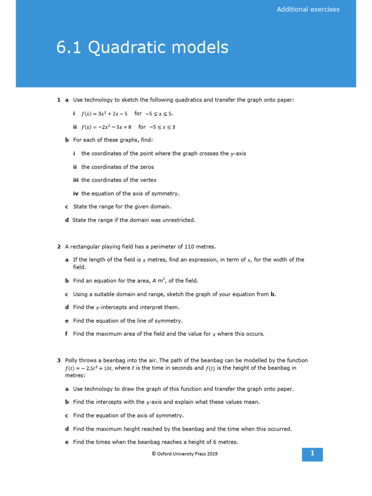 Quadratic Functions and Applications | PDF | Function (Mathematics ...