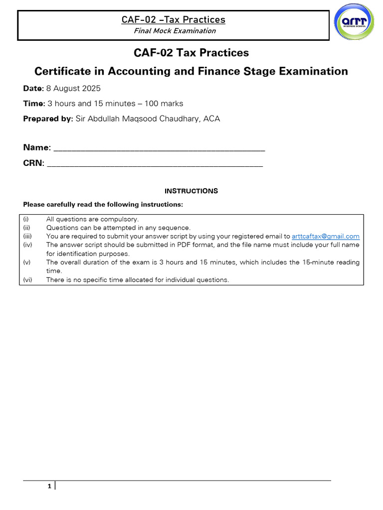 Final Mock-1 Tax Practices | PDF | Expense | Taxes