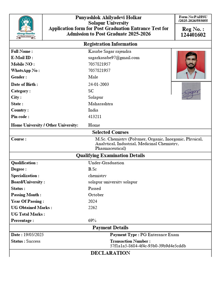 Post Graduate Entrance Application 2025-26 | PDF | Qualifications