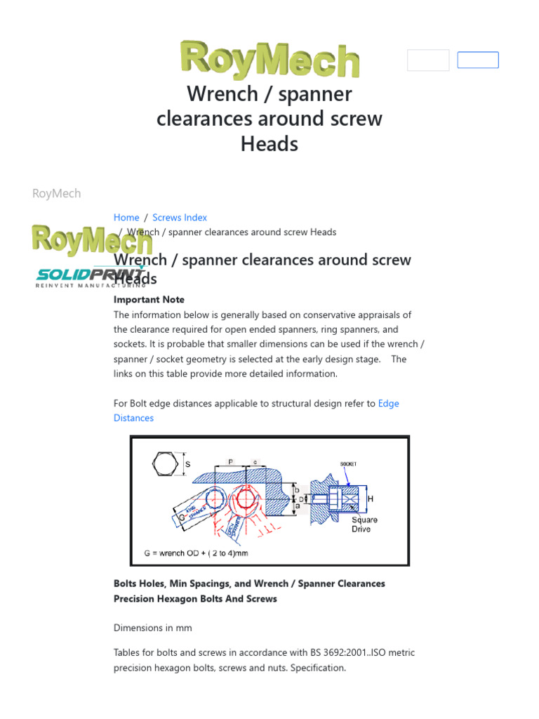 Wrench Clearance Guidelines for Screws | PDF | Screw