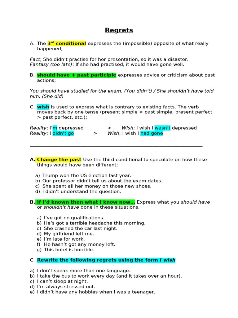Understanding Regrets in English Grammar | PDF