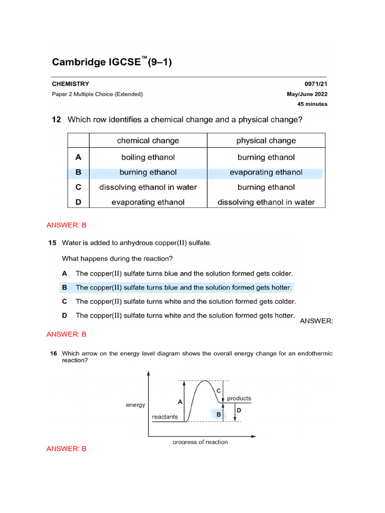 Paper 2 Chemistry Compiled Past Papers | PDF