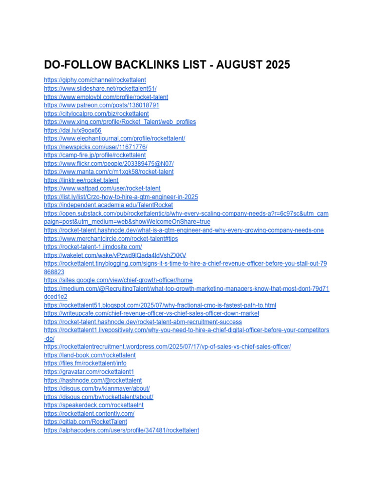 Do-Follow Backlinks August 2025 | PDF