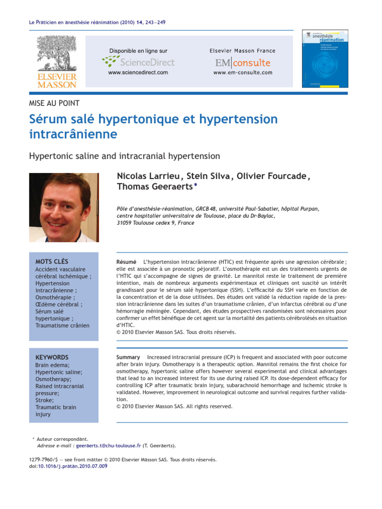 Sérum salé hypertonique et HTIC | PDF | Osmose | Médecine clinique