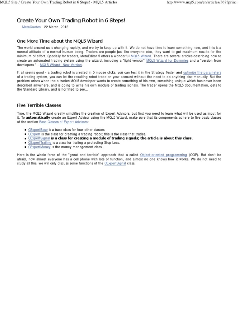 Create Your Own Trading Robot in 6 Steps! - MQL5 Articles | PDF ...