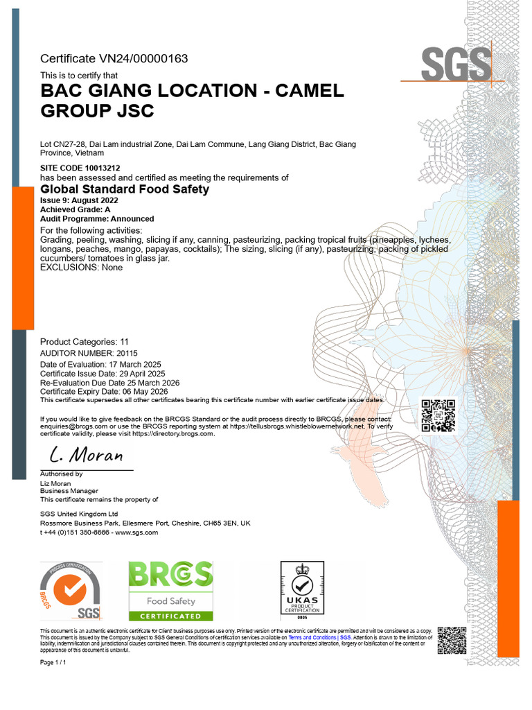 BRC Certificate for Food Safety Compliance | PDF