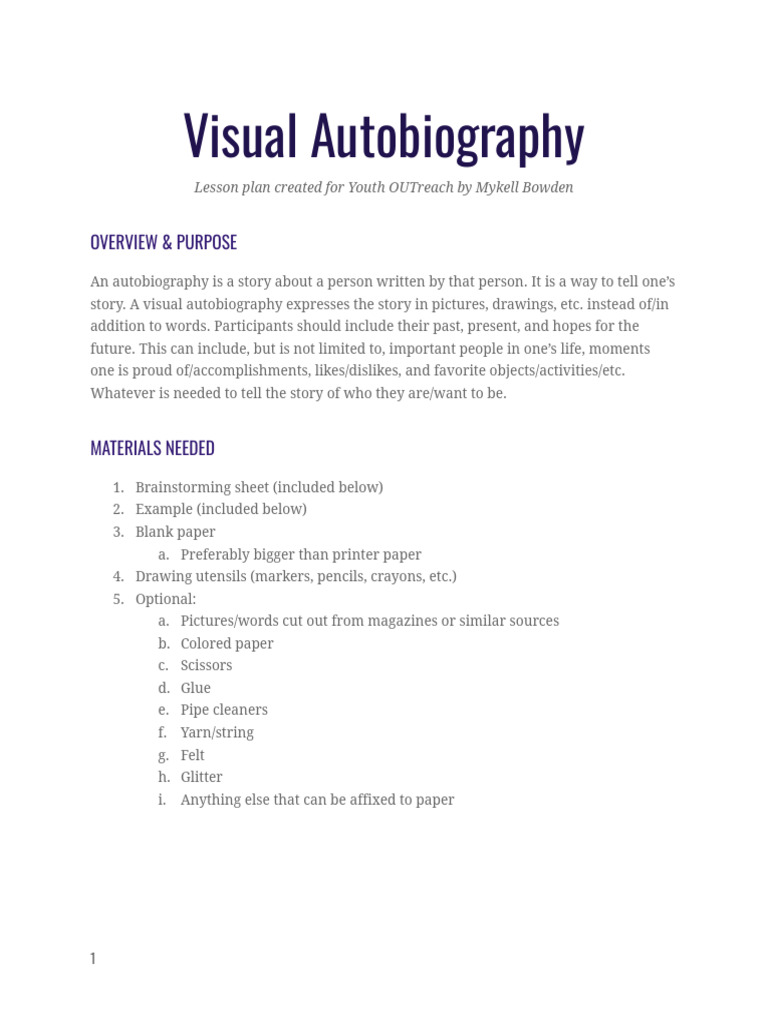 Visual Autobiography Lesson Plan | PDF
