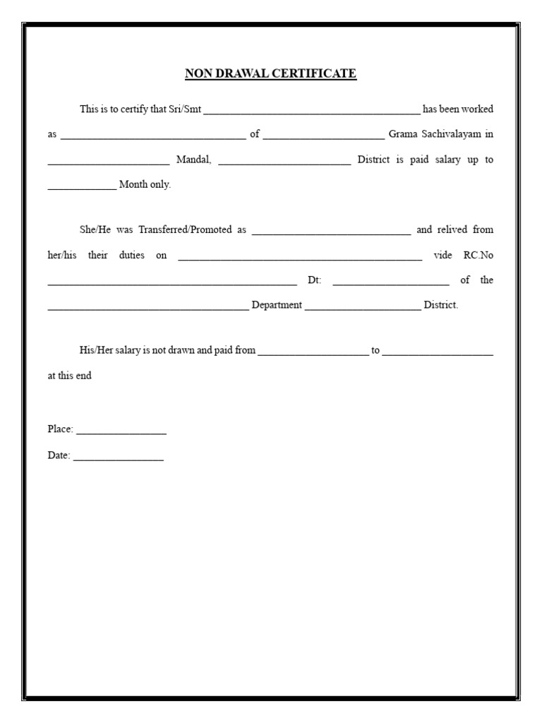 Non Drawal Certificate Template | PDF