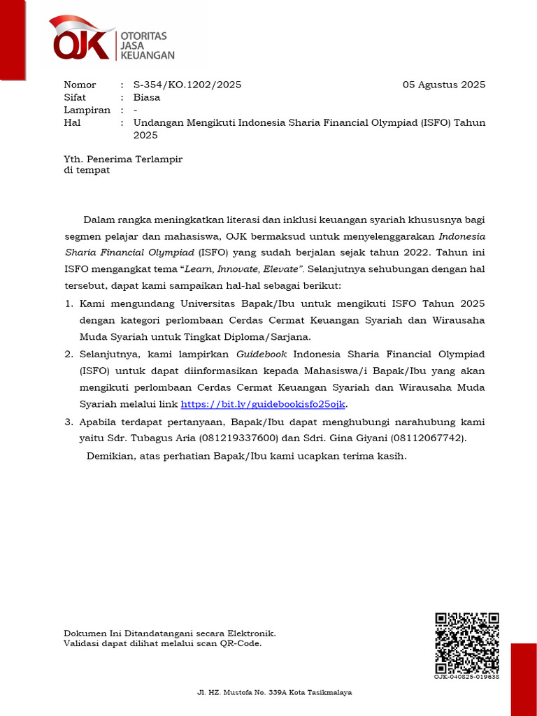 S-354.KO.1202.2025 - 050825 - Undangan Mengikuti Indonesia Sharia Financial Olympiad ISFO Tahun ...