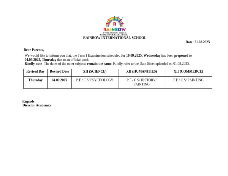 Grade XII Term I Exam Reschedule Notice | PDF