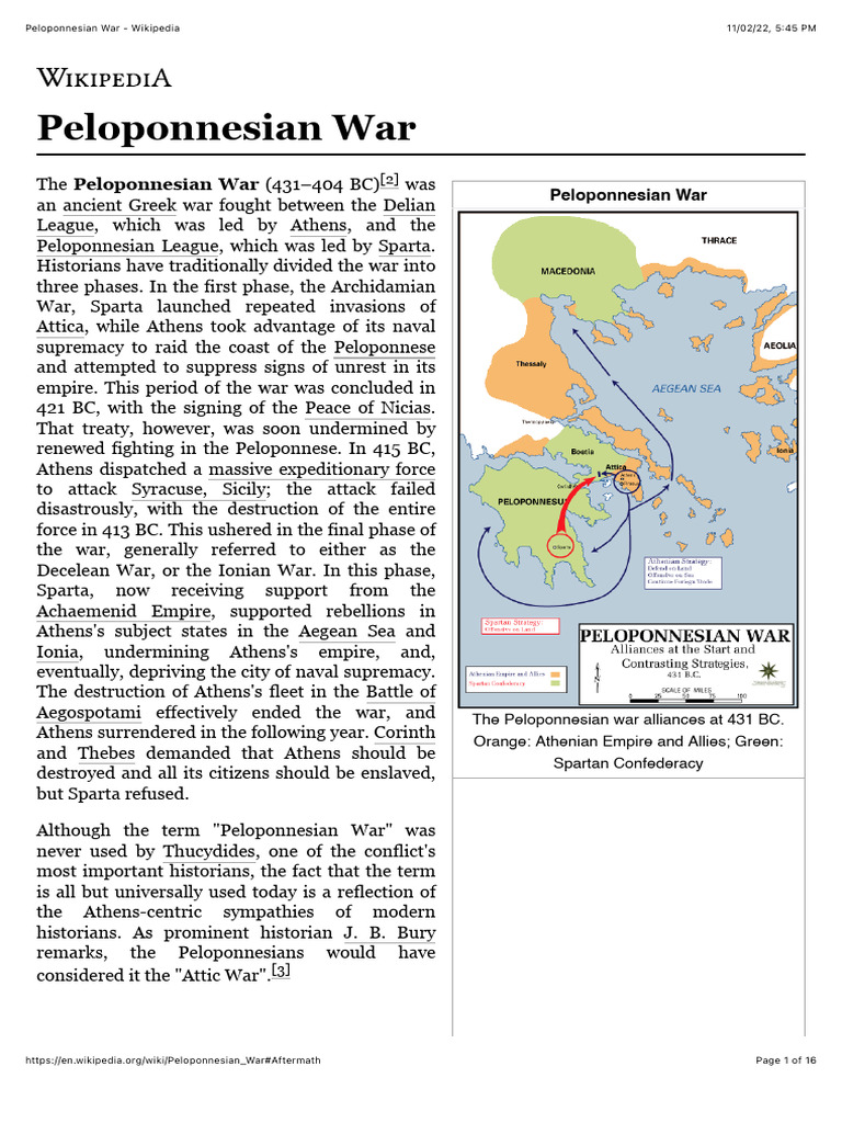 Overview of the Peloponnesian War | PDF | Peloponnesian War | Sparta