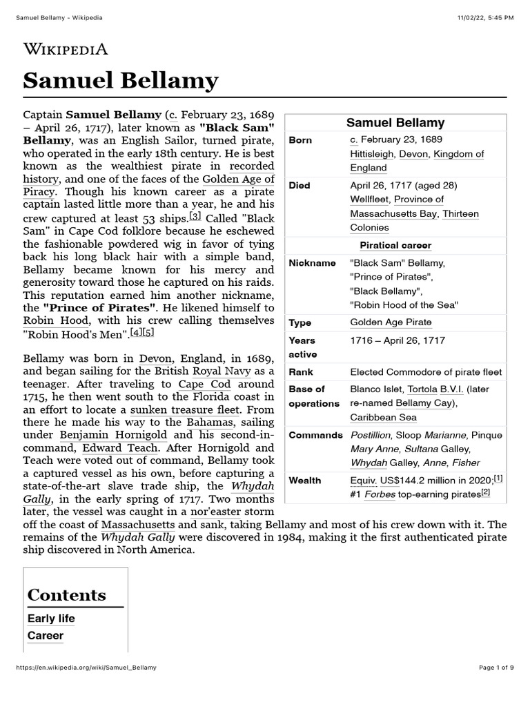 Samuel "Black Sam" Bellamy: Pirate Legend | PDF | Maritime Folklore ...