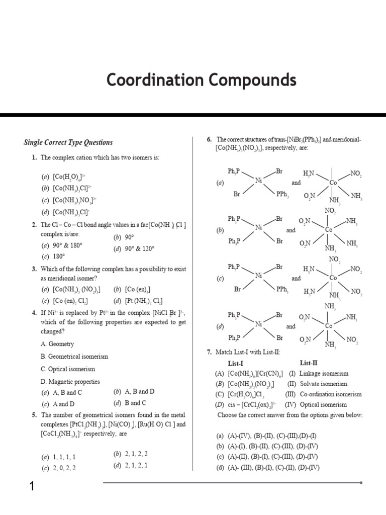 Coordination Compounds - Practice Sheets | PDF | Coordination Complex | Iron