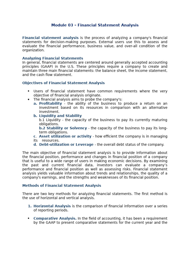 Financial Statement Analysis Guide | PDF | Financial Statement ...