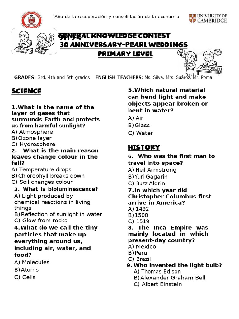 3rd to 5th Grade Quiz Questions | PDF | Water