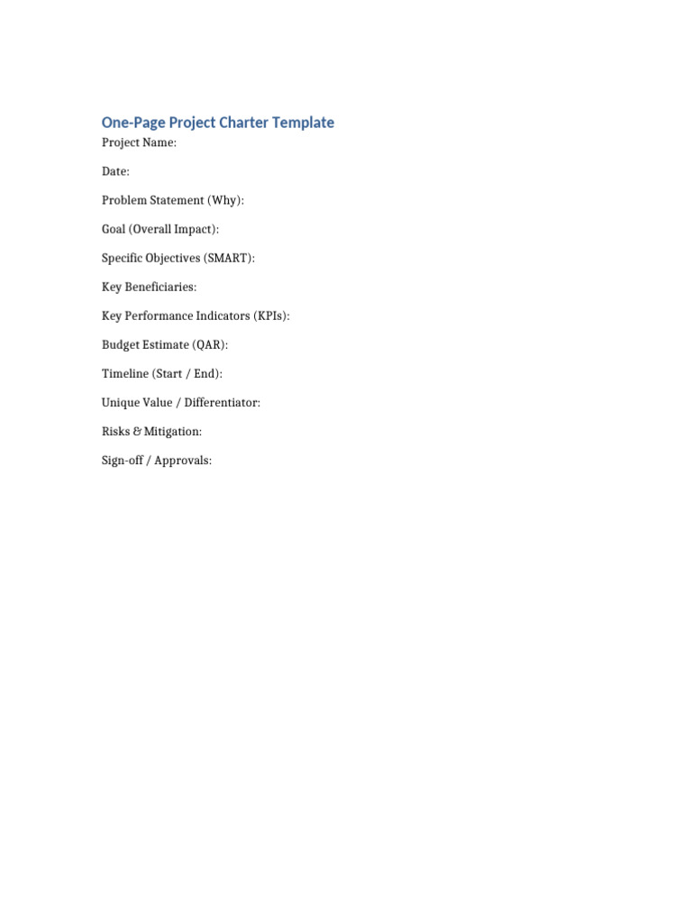 One-Page Project Charter Template | PDF