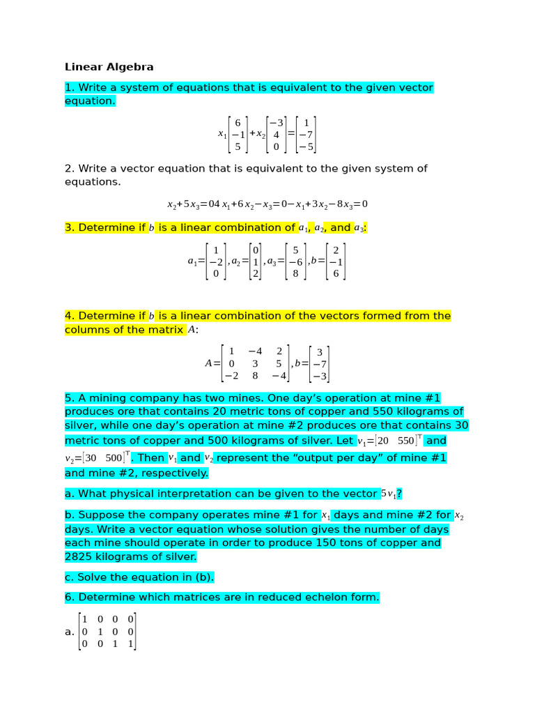 2 Linear Algebra (Exercise) | PDF | Vector Space | Linear Algebra