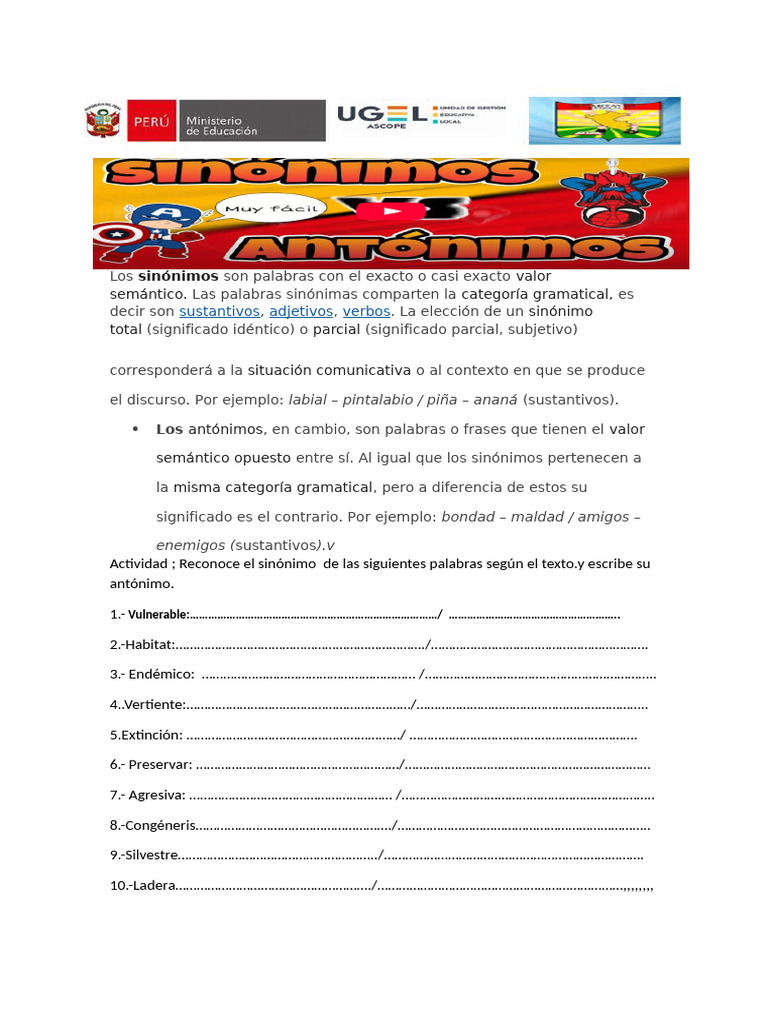 Sinónimos y antónimos en contexto | PDF
