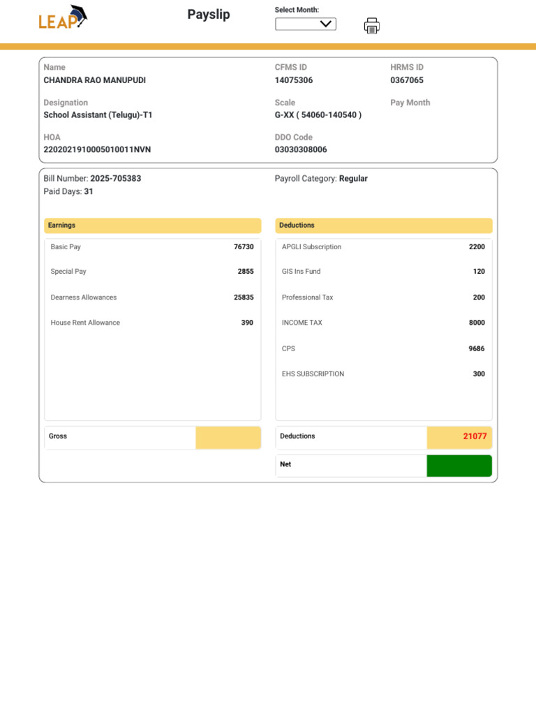 August Payslip Manupudi | PDF