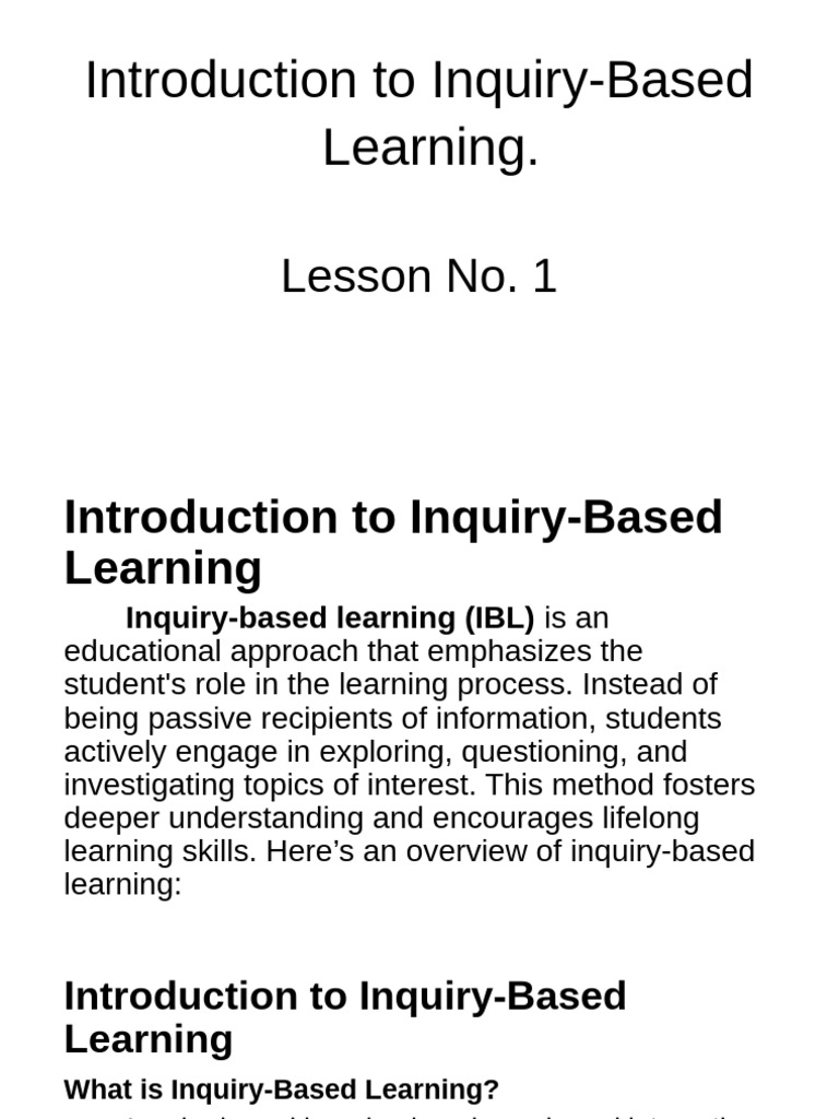 Introduction To Inquiry Based Learning Lesson No. 3 | PDF | Inquiry ...