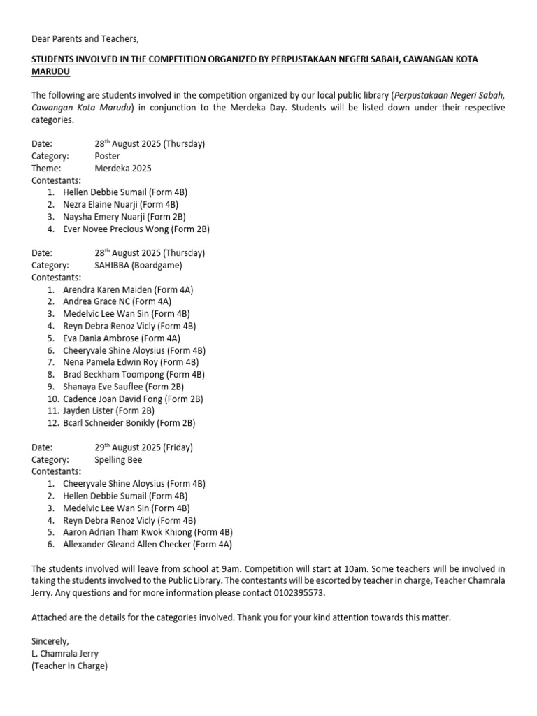 Sabah Merdeka Day Competition Details | PDF