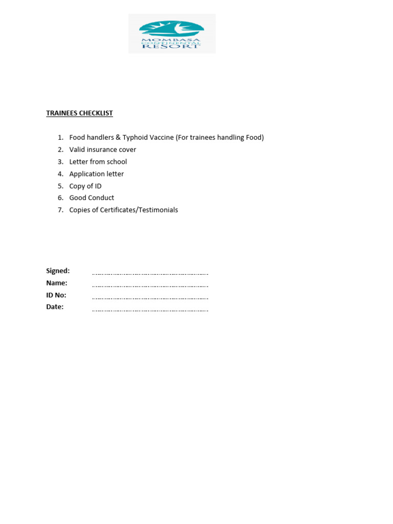 Trainee Checklist Travelers | PDF