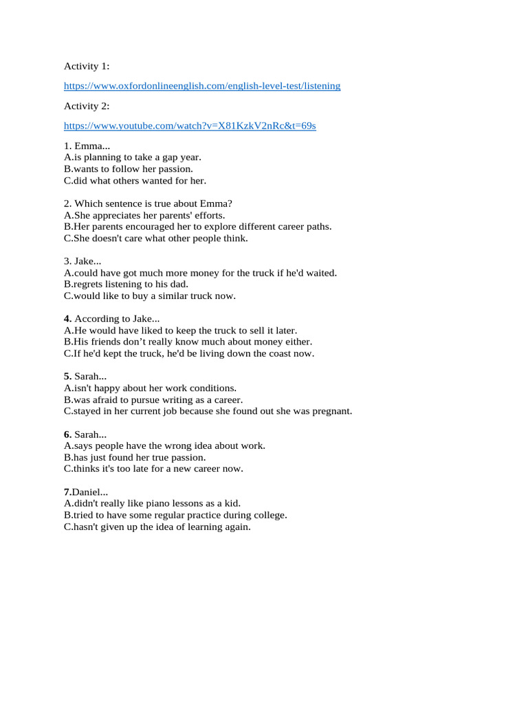 Listening Exercises | PDF