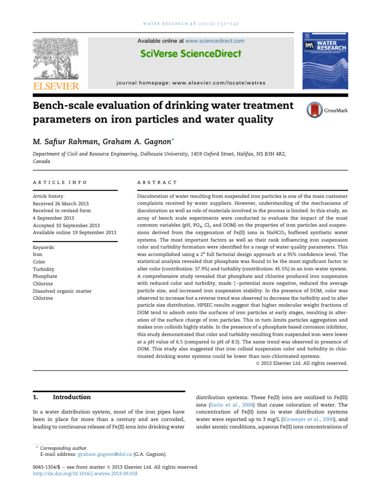 Bench-Scale Evaluation of Drinking Water Treatment Parameters On Iron ...
