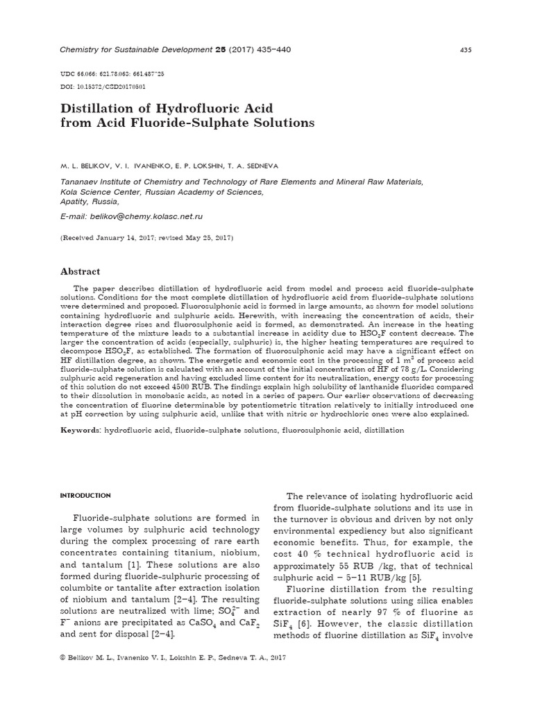 Hydrofluoric Acid Distillation Techniques | PDF | Sulfuric Acid | Acid