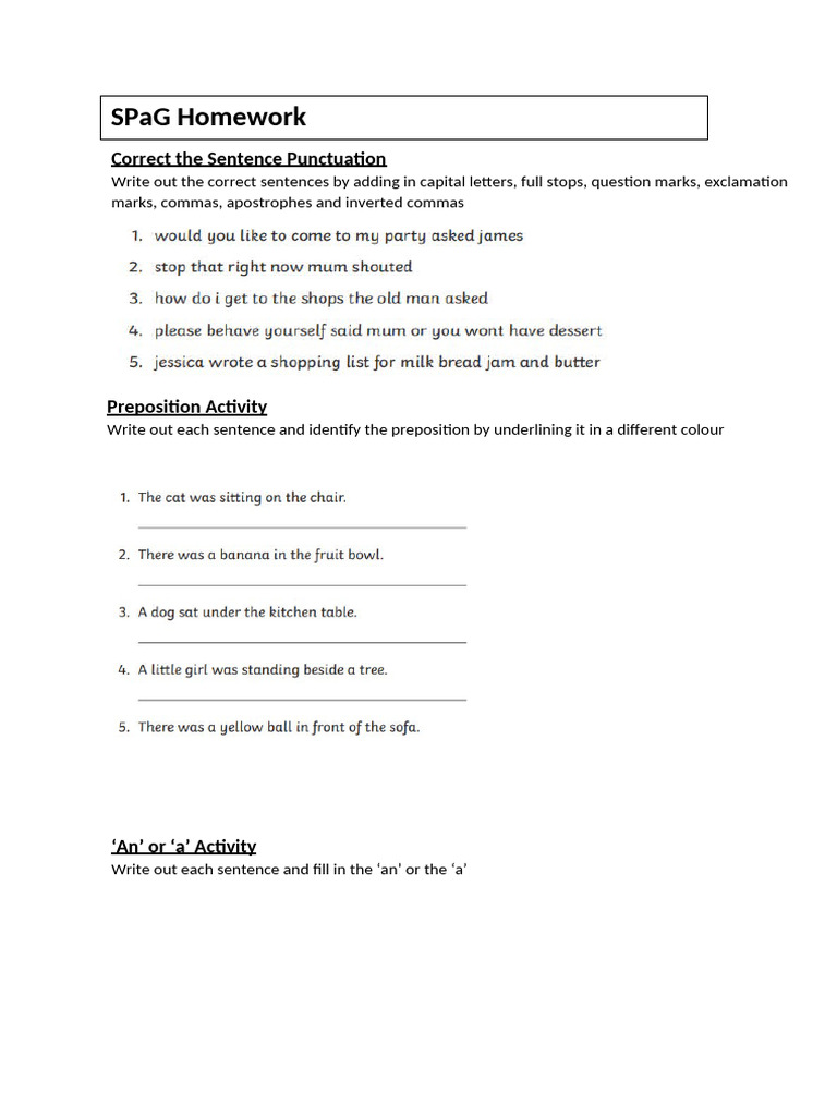 Year 3 Spag Homework | PDF