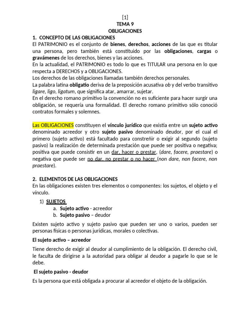Esquema Tema 9-Obligaciones 1 | PDF | Pagos | Ley común