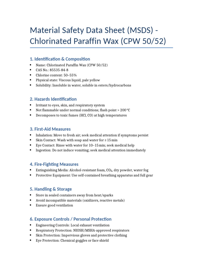 MSDS for Chlorinated Paraffin Wax | PDF