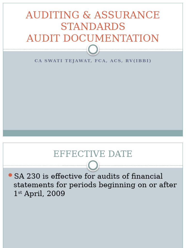 Audit Documentation Standards Overview | PDF | Audit | Going Concern