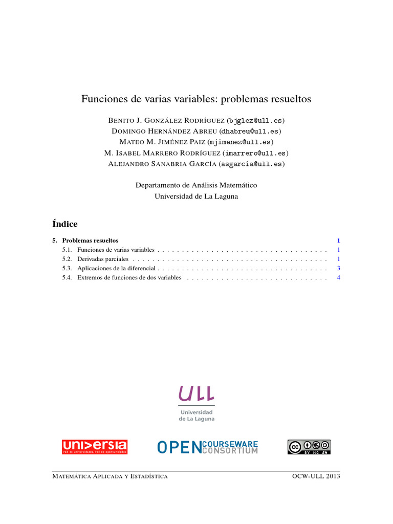 Funciones de Varias Variables Problemas | PDF | Ecuaciones | Análisis matemático