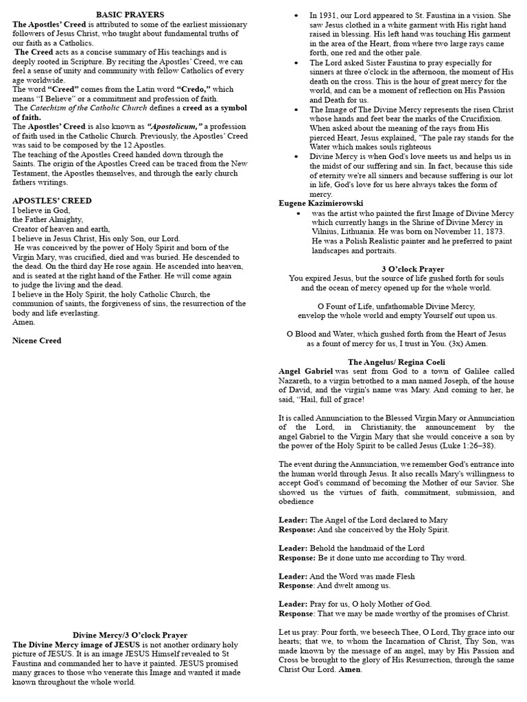 Basic Prayers Handouts | PDF | God The Father | Jesus