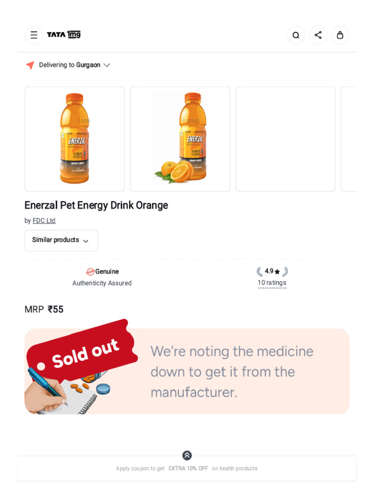 Enerzal Pet Energy Drink Orange - Buy Bottle of 500.0 ML Liquid at Best ...