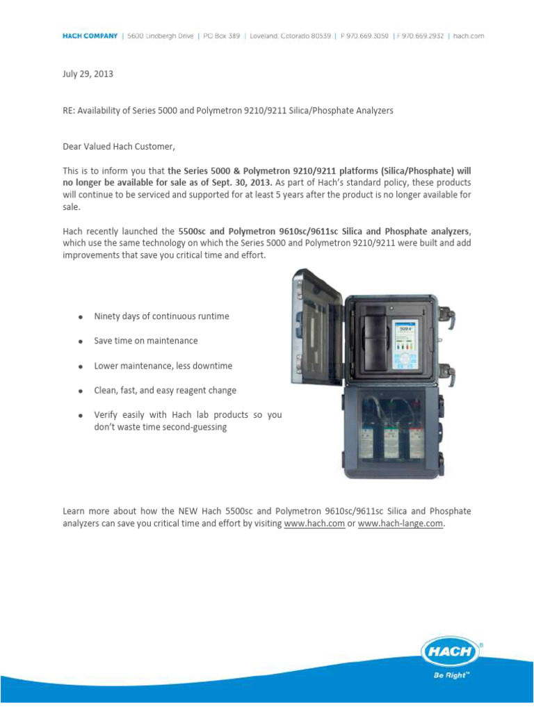 Hach 5000 Silica Analyzer Update | PDF