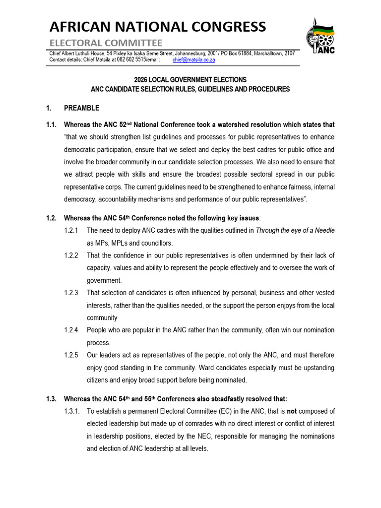 2026 LGE - ANC Candidate Selection Rules Guidelines Procedures V5 | PDF ...